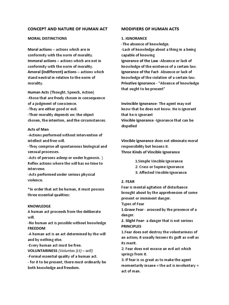 An Analysis of the Concept and Nature of Human Acts, Including ...