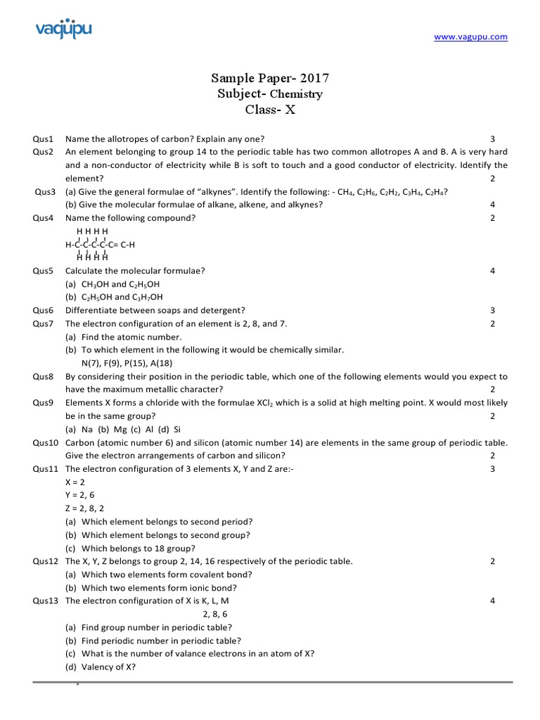 CBSE 2017 Class 10 Sample Paper Chemistry | PDF | Periodic Table | Carbon