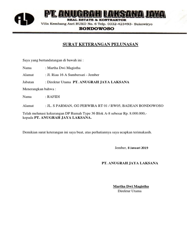 Surat Pelunasan Rumah | PDF