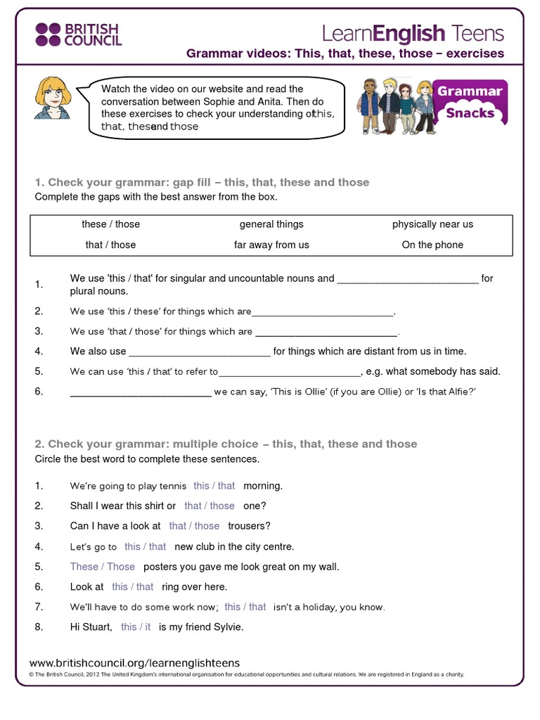 Check Your Grammar: Gap Fill - This, That, These and Those | Download ...