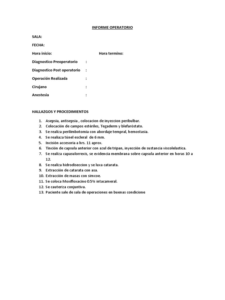 Informe Operatorio Gregorio | PDF | Ciencia y matemáticas