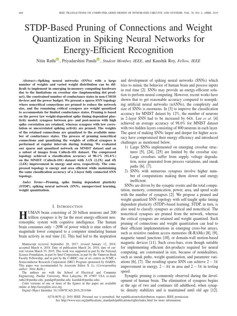 STDP-Based Pruning of Connections and Weight Quantization in Spiking Neural Networks for Energy ...