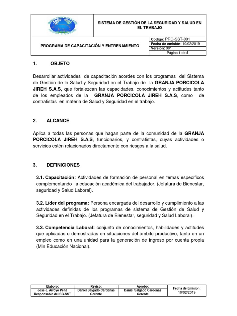 Programa De Capacitación En Sst Pdf Derecho Laboral Seguridad Y