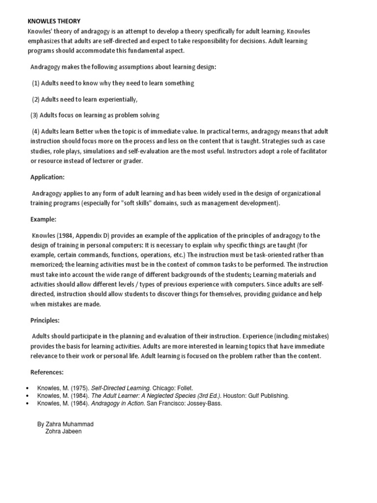 Knowles Theory: Application | Download Free PDF | Adult Education ...