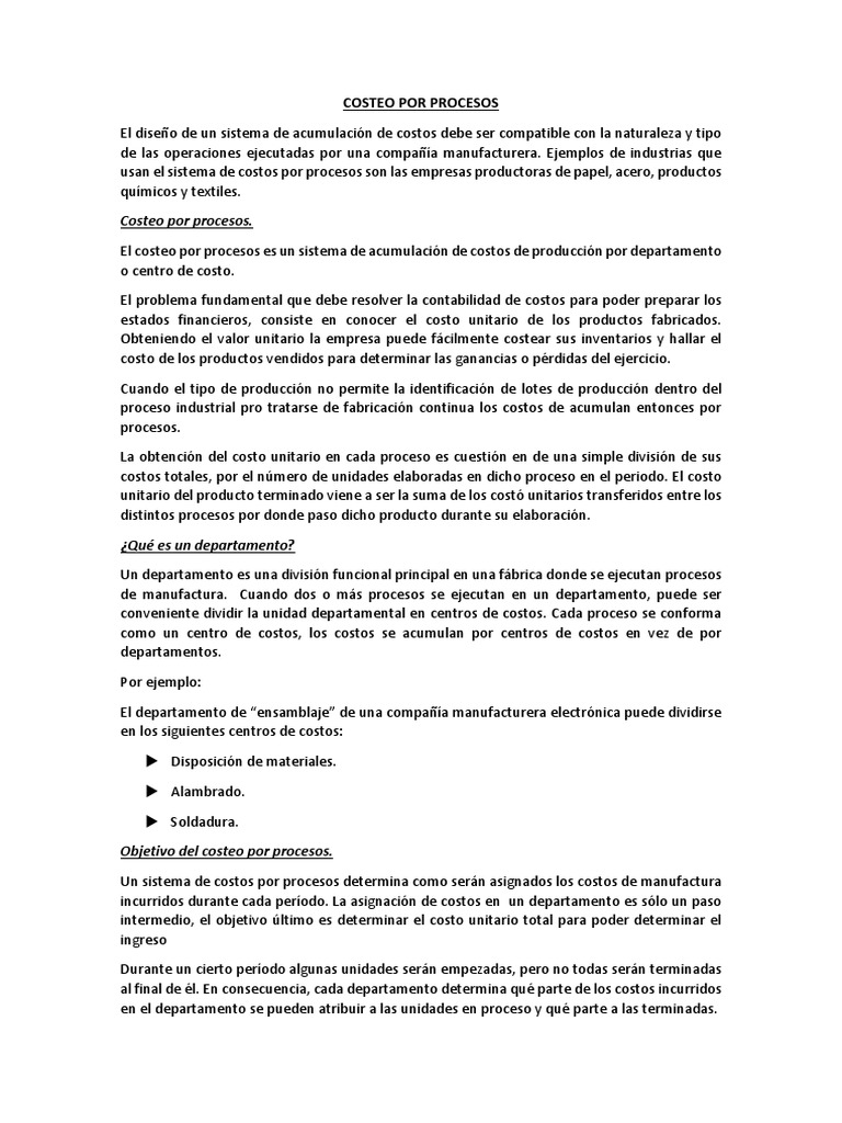 Costeo Por Procesos | PDF | Costo | Inventario
