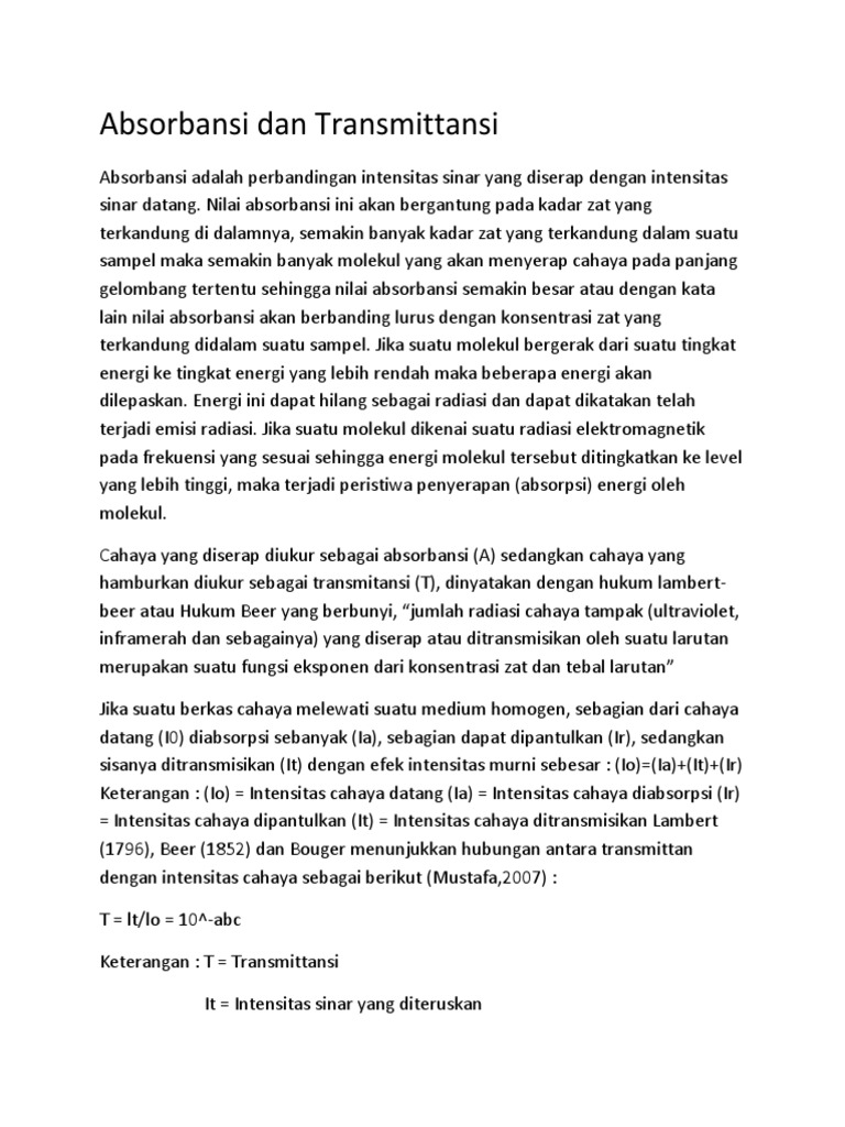 Absorbansi Dan Transmittansi | PDF