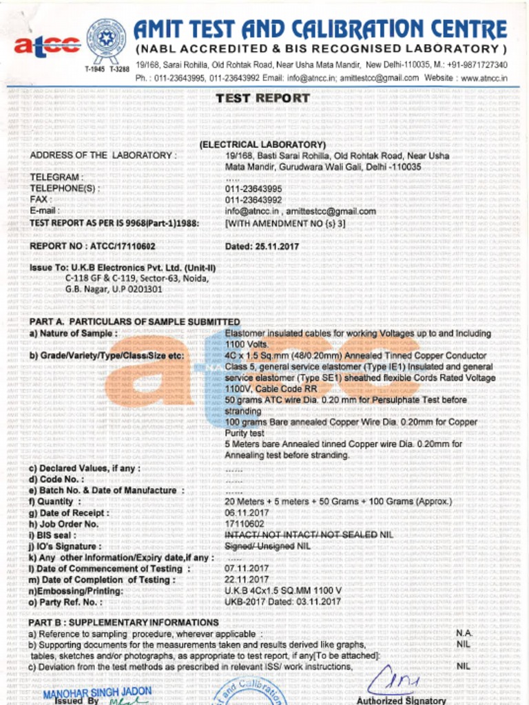 Is 9968 Part - 1 Test Report | PDF
