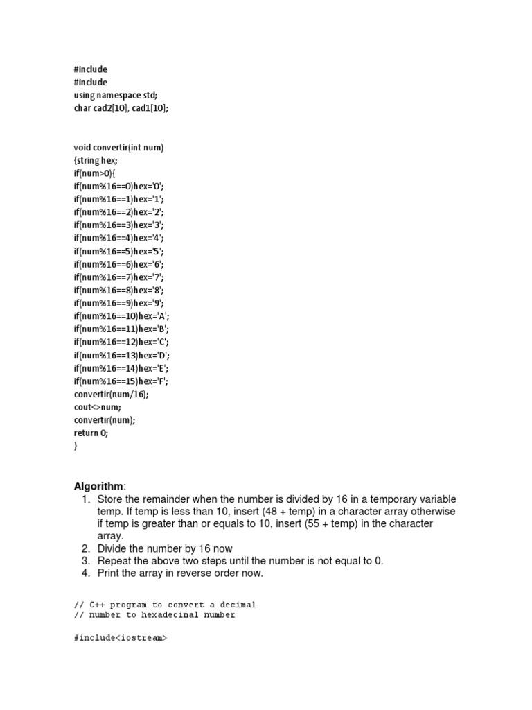 Algorithm:: // C++ Program To Convert A Decimal // Number To ...