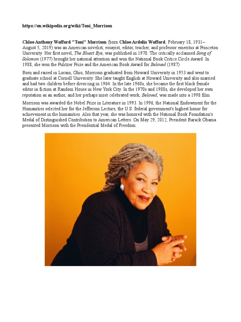 Toni Morrison: A Brief Biography | PDF | Grammar | Syntax