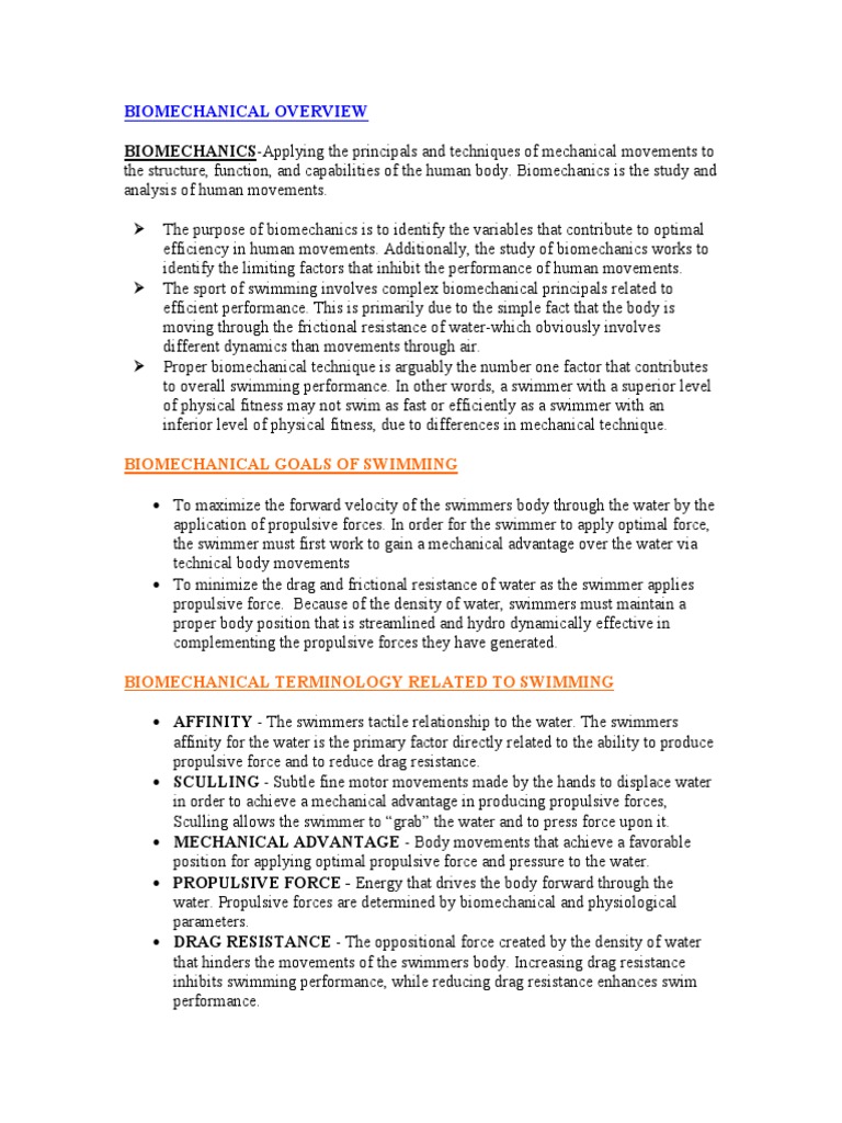 Biomechanics Overview | PDF | Anatomical Terms Of Motion | Swimming