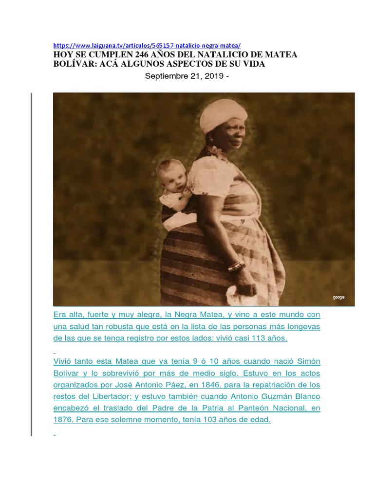 "Vida y Legado de la Negra Matea" | PDF | Venezuela | Gobierno