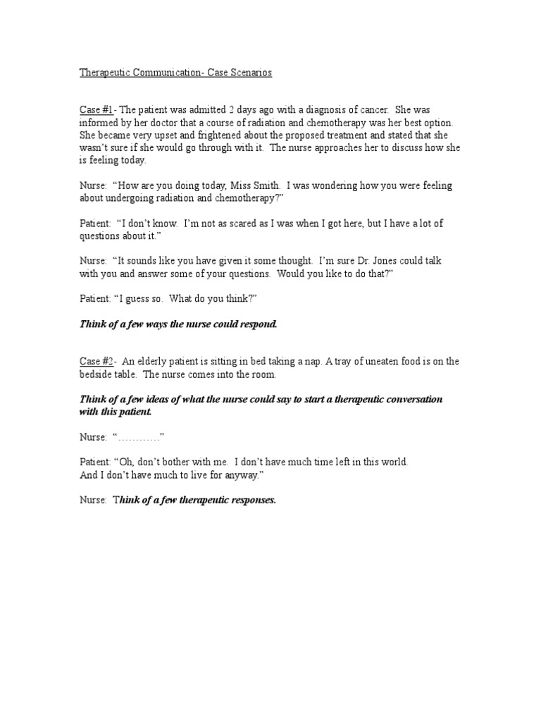 Therapeutic Communication Case Scenarios | PDF | Self-Improvement