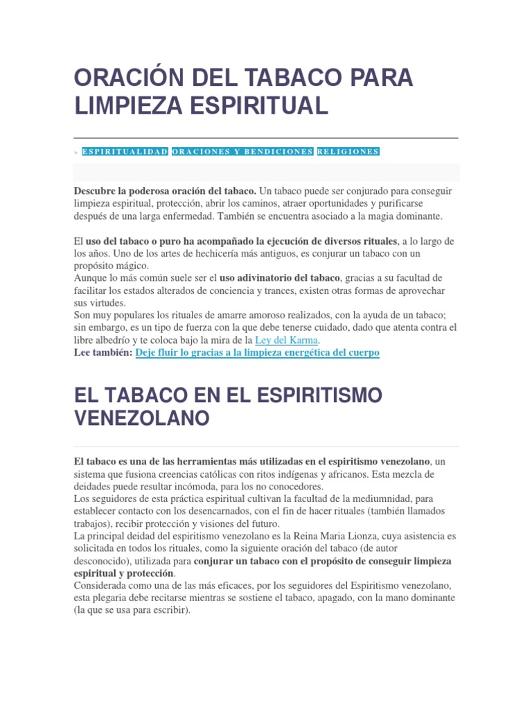 Oración Del Tabaco para Limpieza Espiritual: El Tabaco en El ...
