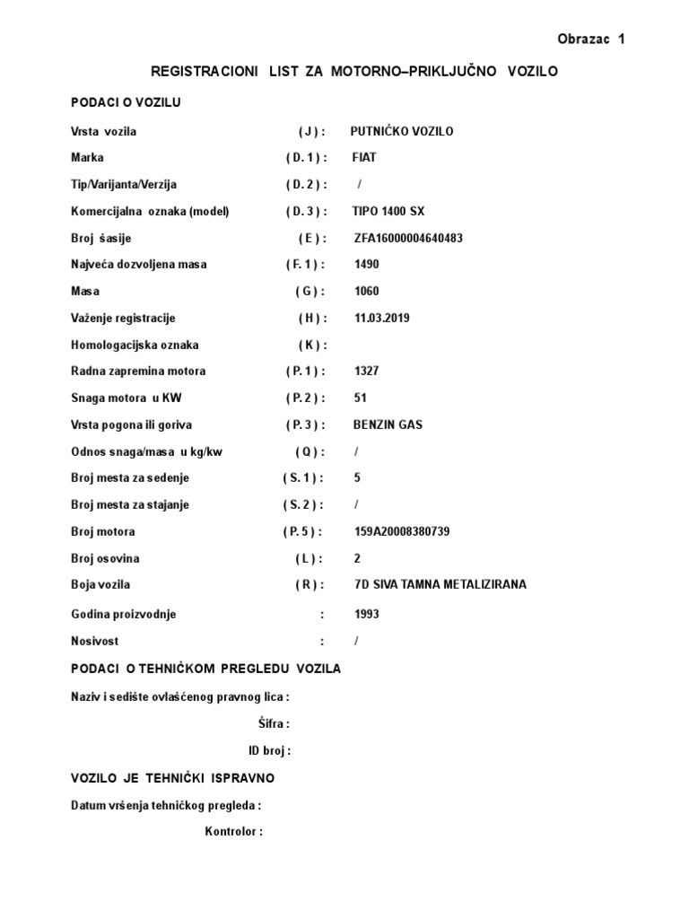 Registracioni List Odjava Vozila1 | PDF