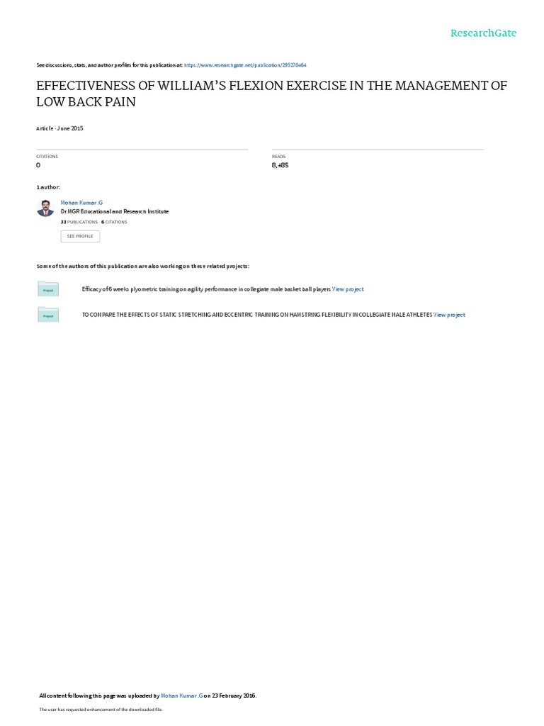 Effectiveness of Williams Flexion Exercise | PDF | Musculoskeletal ...