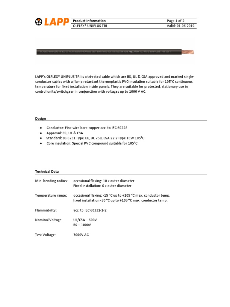 Olflex Lapp | PDF | Electromagnetism | Manufactured Goods