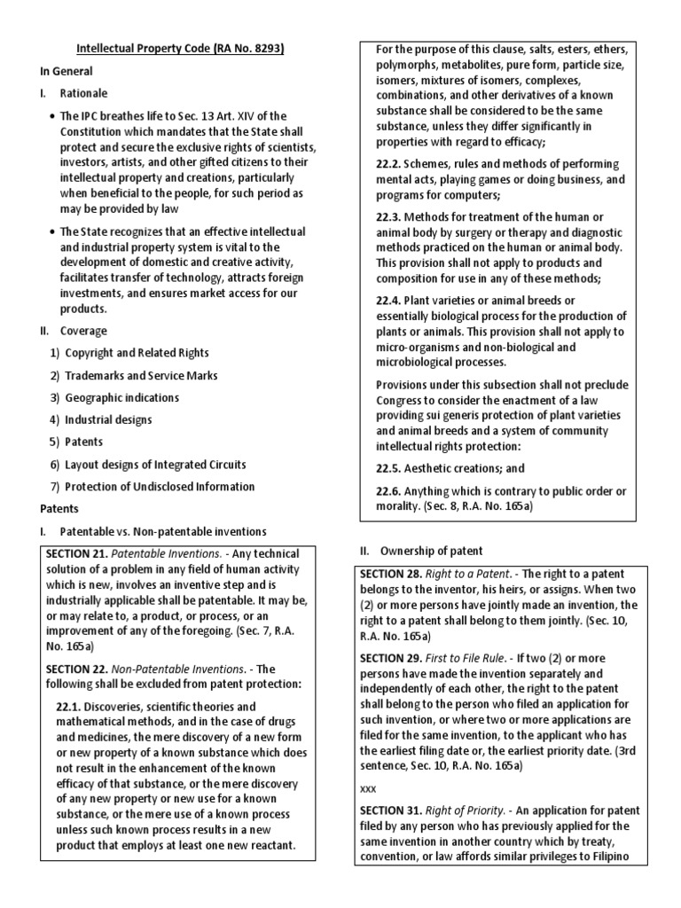 Intellectual Property Code (RA No. 8293) | PDF | Patent | Copyright