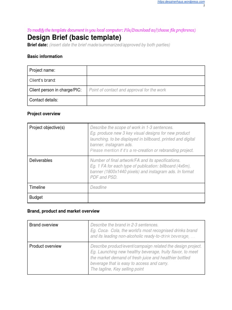 Design Brief Template for Projects | PDF | Brand | Target Audience