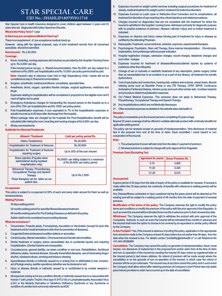 Star Special Care Brochure | PDF | Insurance | Hospital