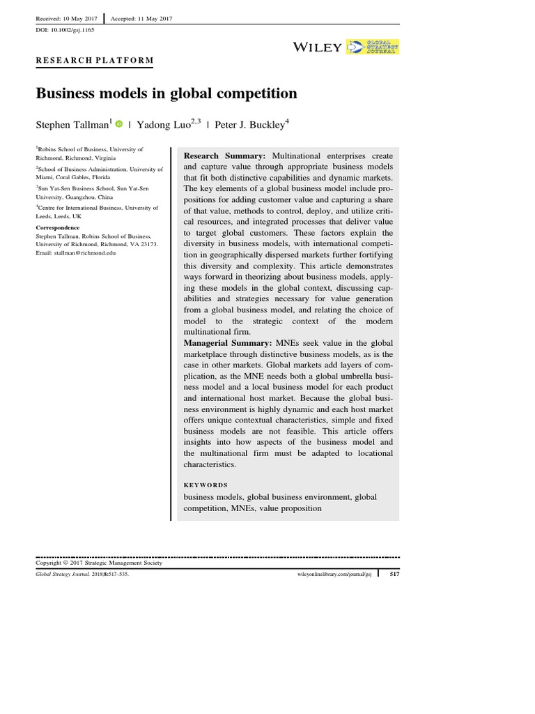 Business Models in Global Competition | PDF | Business Model ...