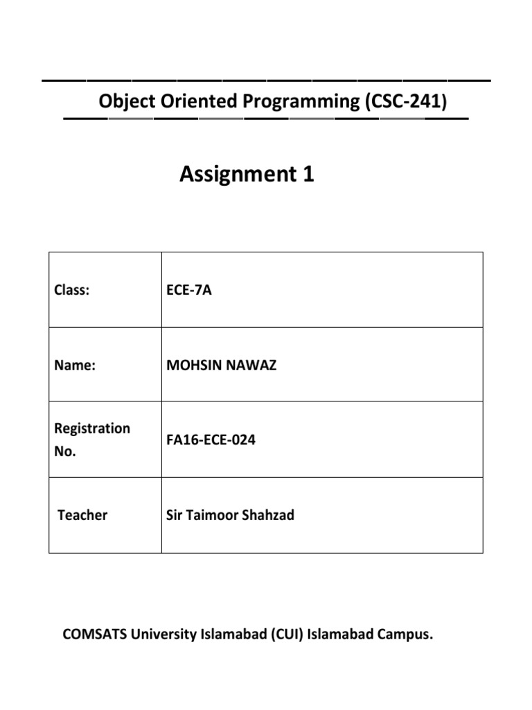 Assignment 1: Object Oriented Programming (CSC-241 | PDF