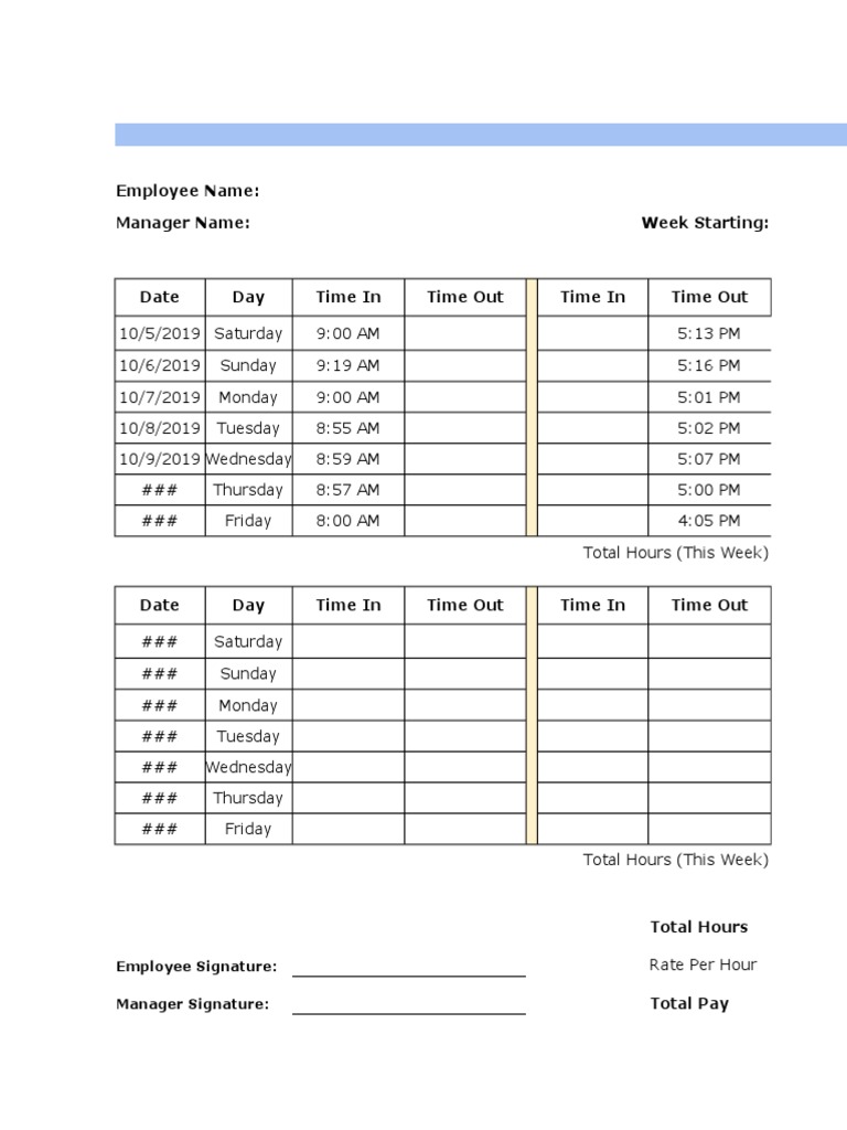Bi-Weekly Timesheet | PDF | Sports | Leisure