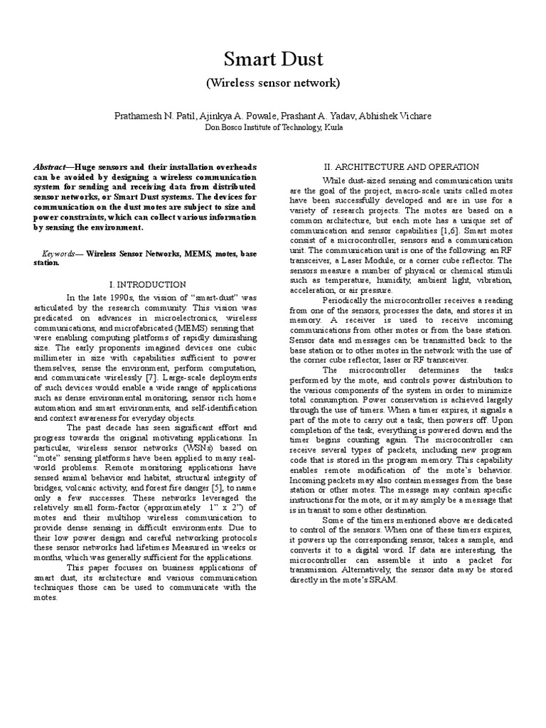 Wireless Sensor Networks: An Overview of Smart Dust Technology | PDF | Wireless Sensor Network ...