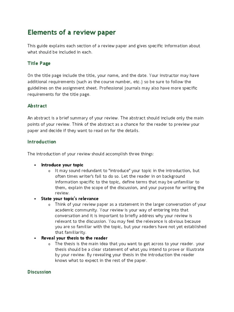 Elements of A Review Paper | PDF | Thesis | Conversation