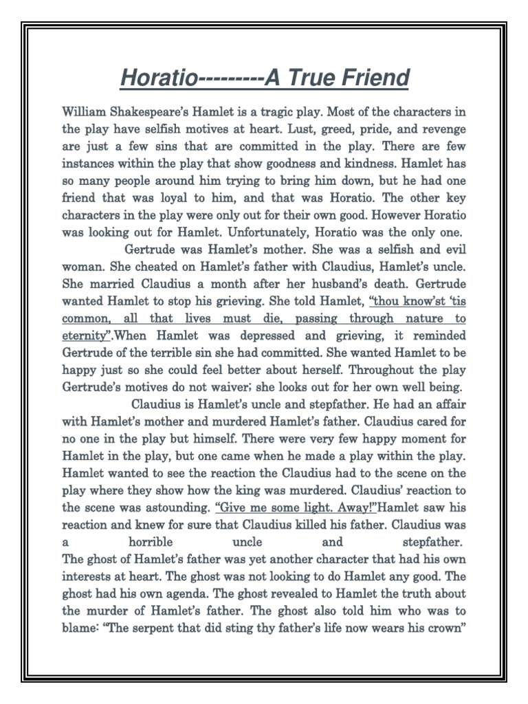 Horatio - A True Friend | PDF | Hamlet