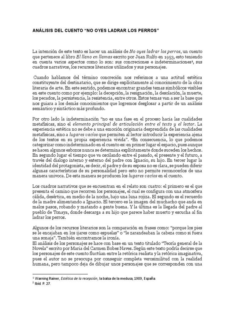 Análisis del cuento "No oyes ladrar" | PDF | Cuentos | Ligero