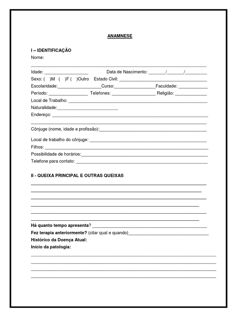 Modelo de Anamnese de Adulto | PDF | Distúrbio mental | Neurociência