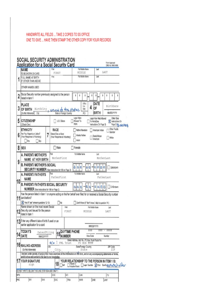 Instructions for Filling Out and Submitting Social Security Card ...