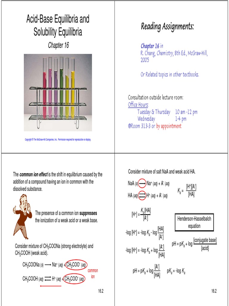 Acid-Base Equilibria and Solubility Equilibria: Reading Assignments | PDF | Acid Dissociation ...