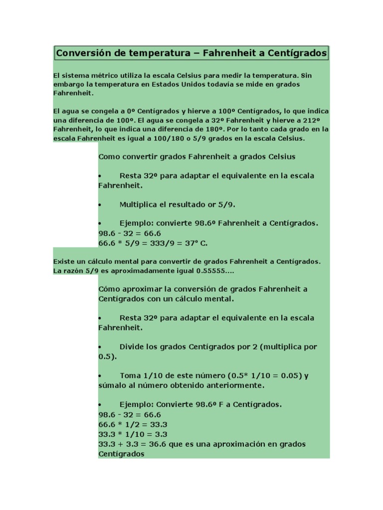 Conversión de Temperatura °f A °c | PDF