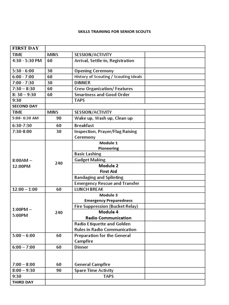 First Day: Skills Training For Senior Scouts | PDF