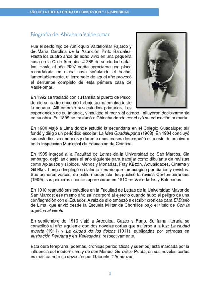 Biografía de Abraham Valdelomar | PDF