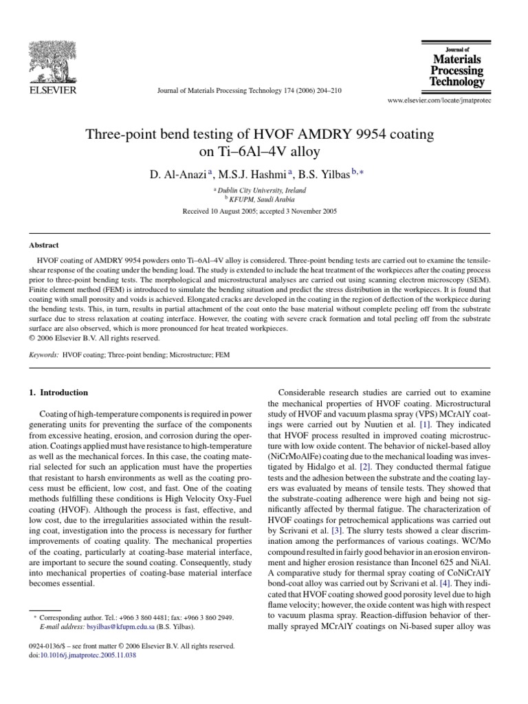 Three-Point Bend Testing of HVOF AMDRY 9954 Coating On Ti-6Al-4V Alloy ...