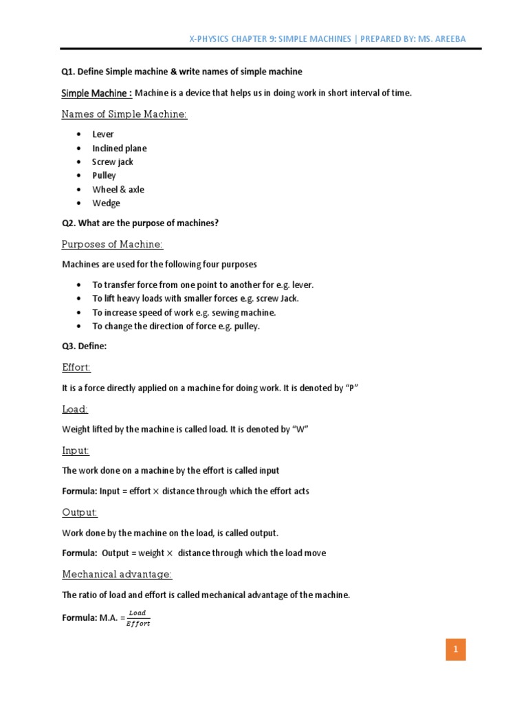 Simple Machine Names of Simple Machine:: X-Physics Chapter 9: Simple ...