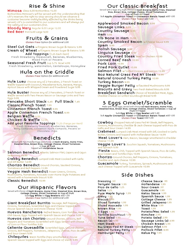 2018 Lilis Menu (1228) | PDF | Hamburgers | Salad