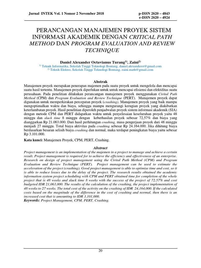 Perancangan Manajemen Proyek Sistem Informasi Akademik Dengan Critical Path Method Dan Program ...