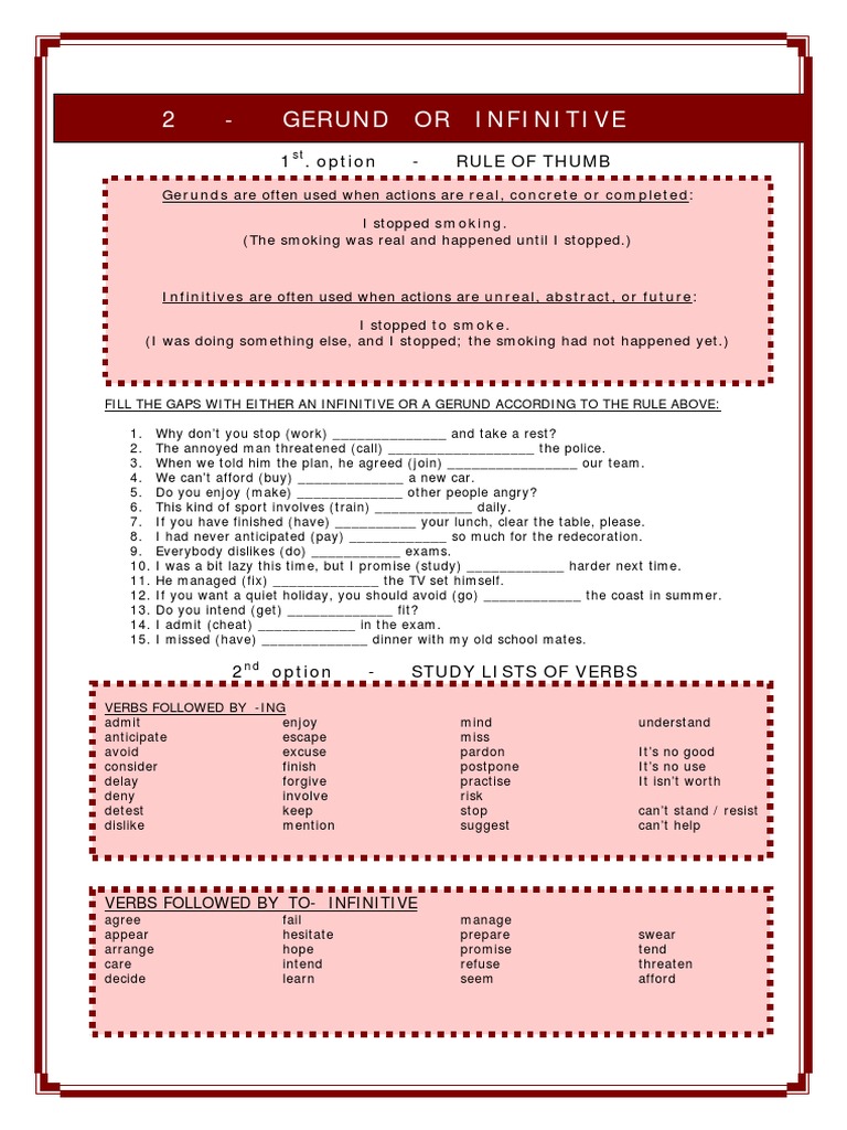 Gerund or Infinitive 2 5478 | PDF | Syntax | Grammar