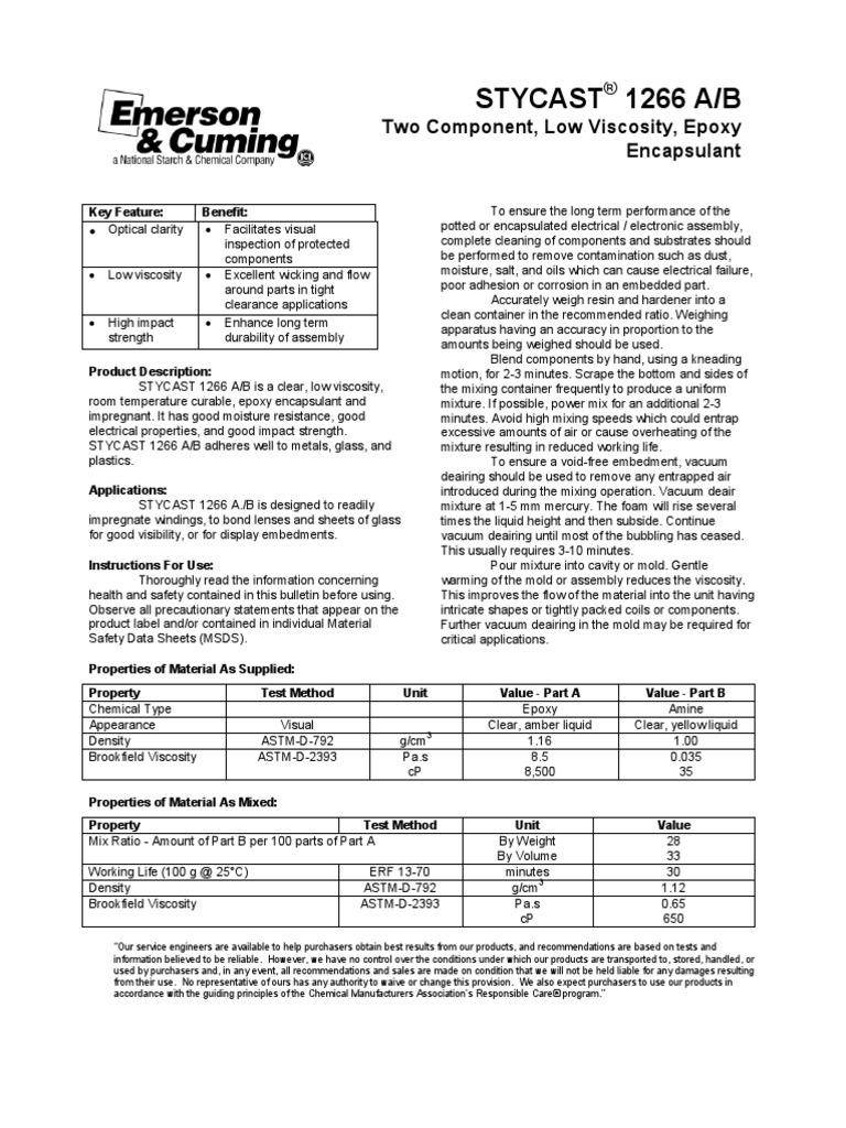 Stycast 1266 Epoxy | PDF | Epoxy | Density