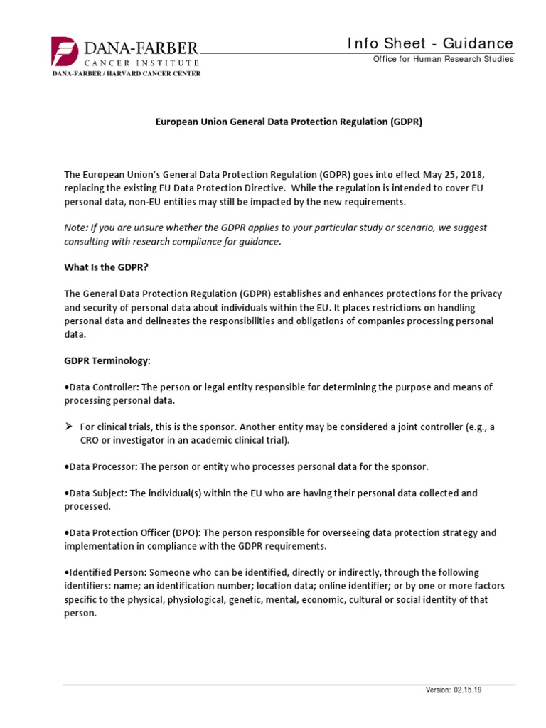 Info Sheet - Guidance: European Union General Data Protection ...