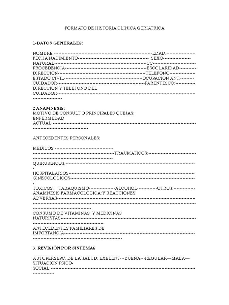 Formato de Historia Clinica Geriatrica | Enfermedades y trastornos | Medicina CLINICA