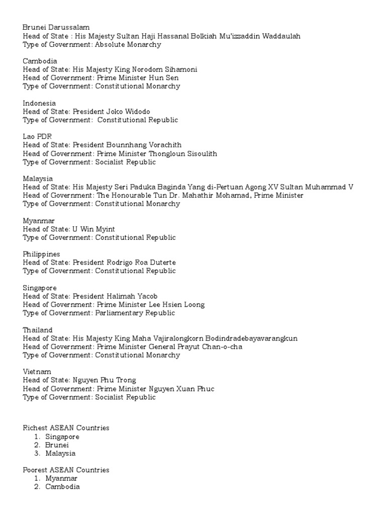 Asean Questions | PDF | Association Of Southeast Asian Nations | Thailand