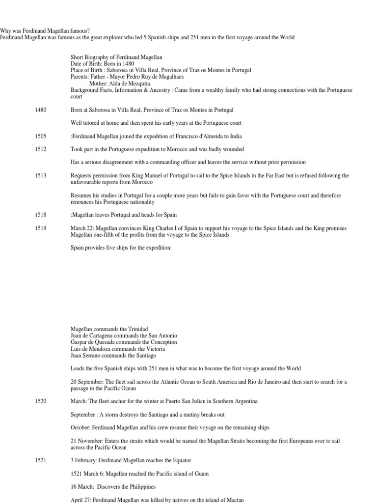 Ferdinand Magellan Timeline For Kids