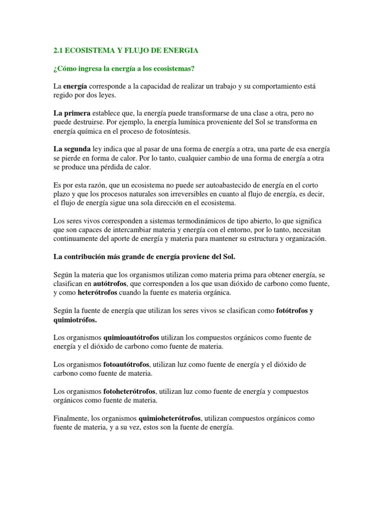 Ecosistema y Flujo de Energia | PDF | Organismos | Ecología