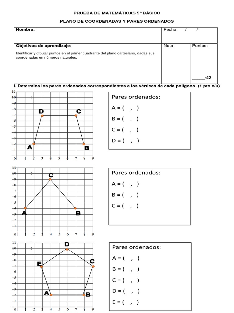 Ejercicios de Plano Cartesiano 5° Básico | PDF | Sistema de coordenadas ...