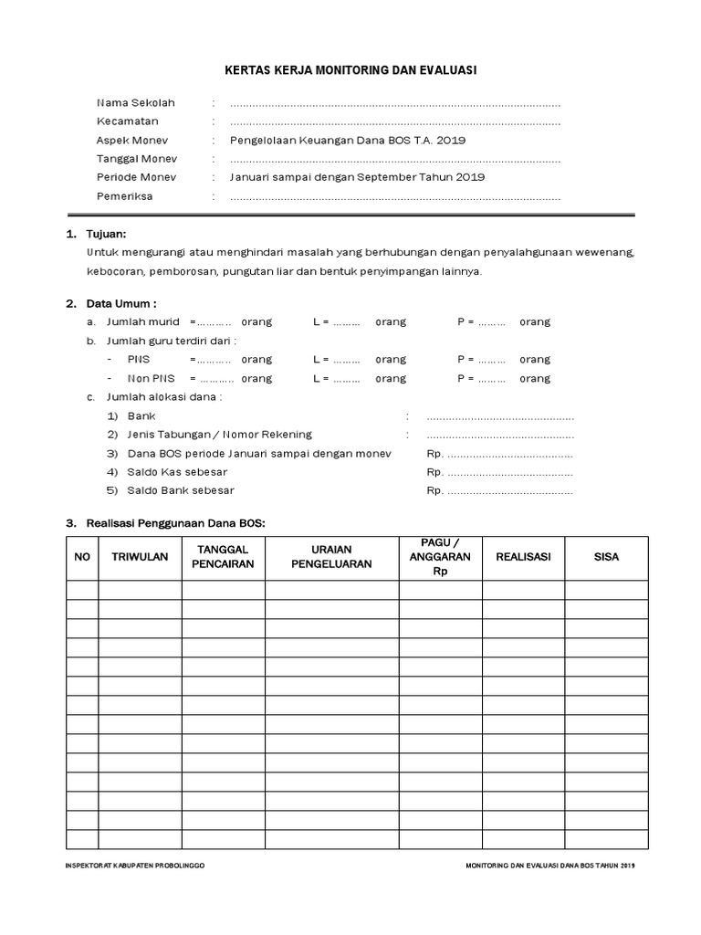 Kertas Kerja Monitoring Dan Evaluasi | PDF
