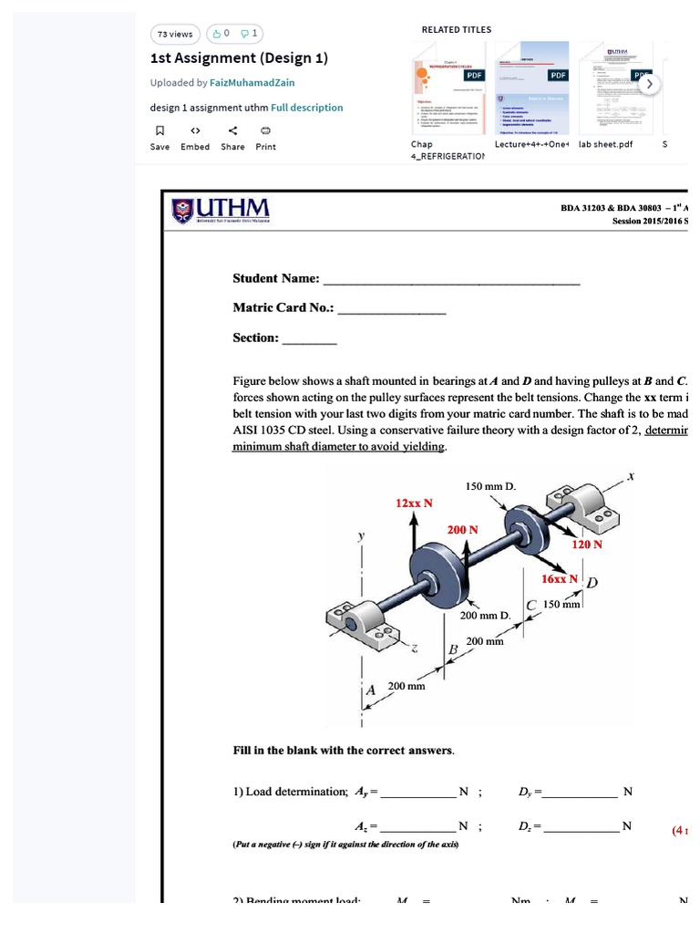 1st Assignment Design 1 PDF | PDF | Belt (Mechanical) | Materials Science
